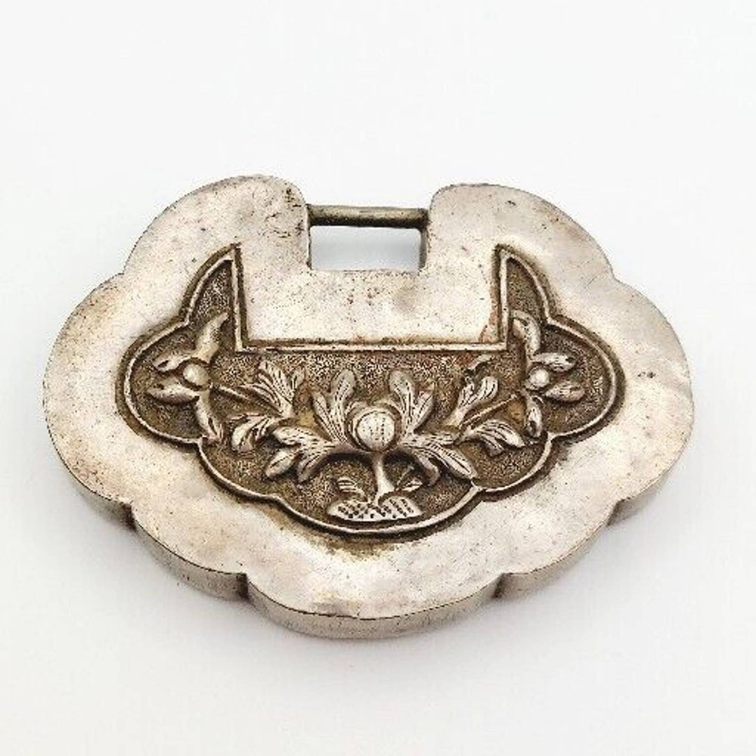 Antique Chinese Silver Repousse Lock Pendant Double Sided Tree Padlock ...