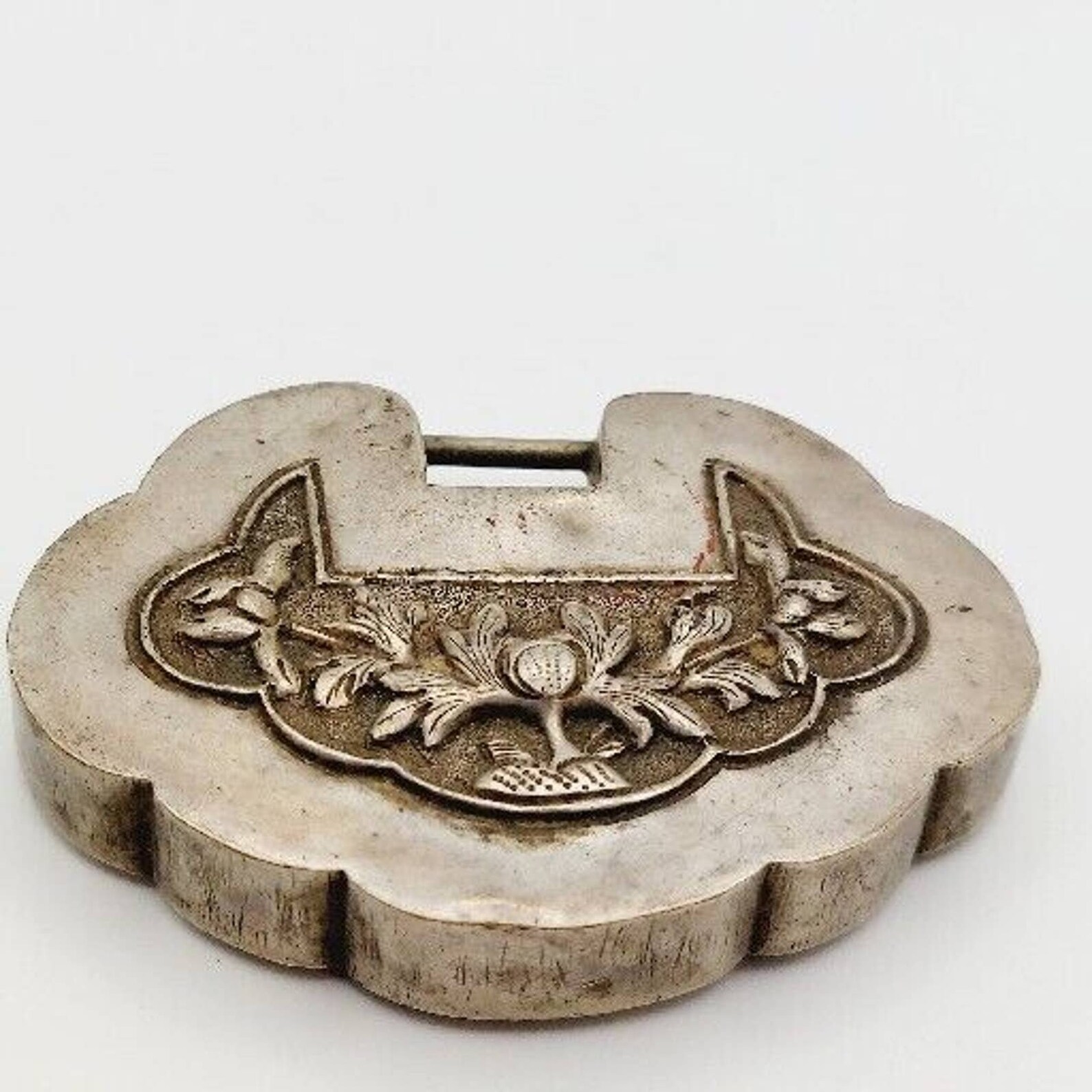 Antique Chinese Silver Repousse Lock Pendant Double Sided Tree Padlock ...