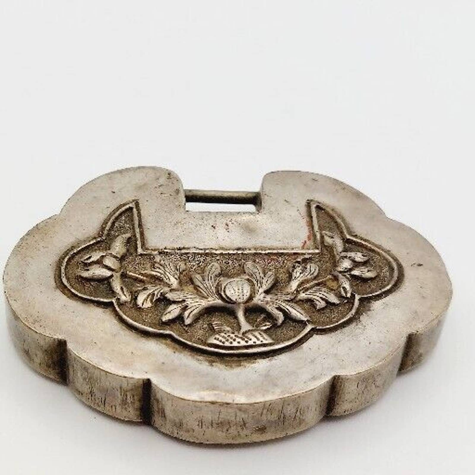 Antique Chinese Silver Repousse Lock Pendant Double Sided Tree Padlock ...