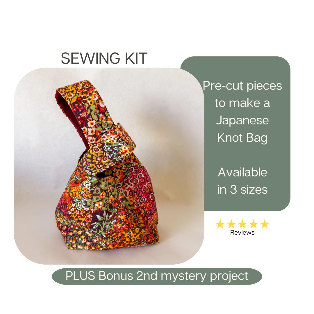 Japanese Knot Bag Sewing Kit: Pre-cut Cotton Project, Beginner Friendly ...