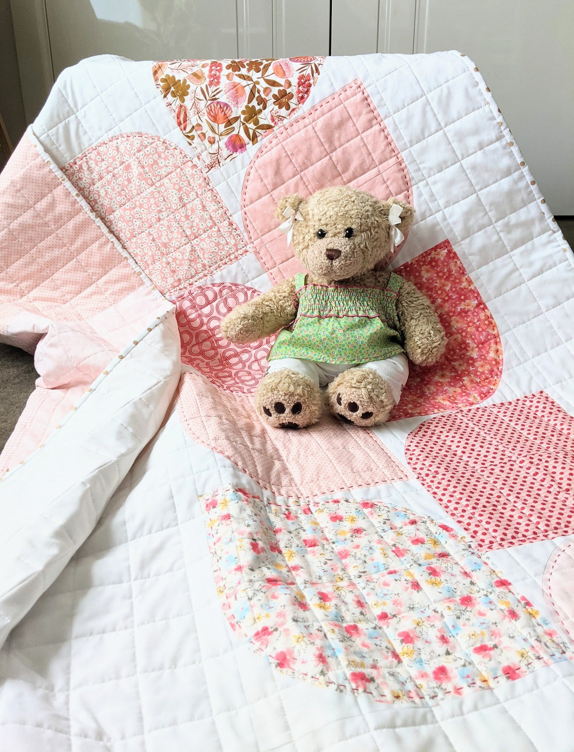 Handmade Modern Pink and White Baby Quilt, Baby Girl Quilt, Baby ...