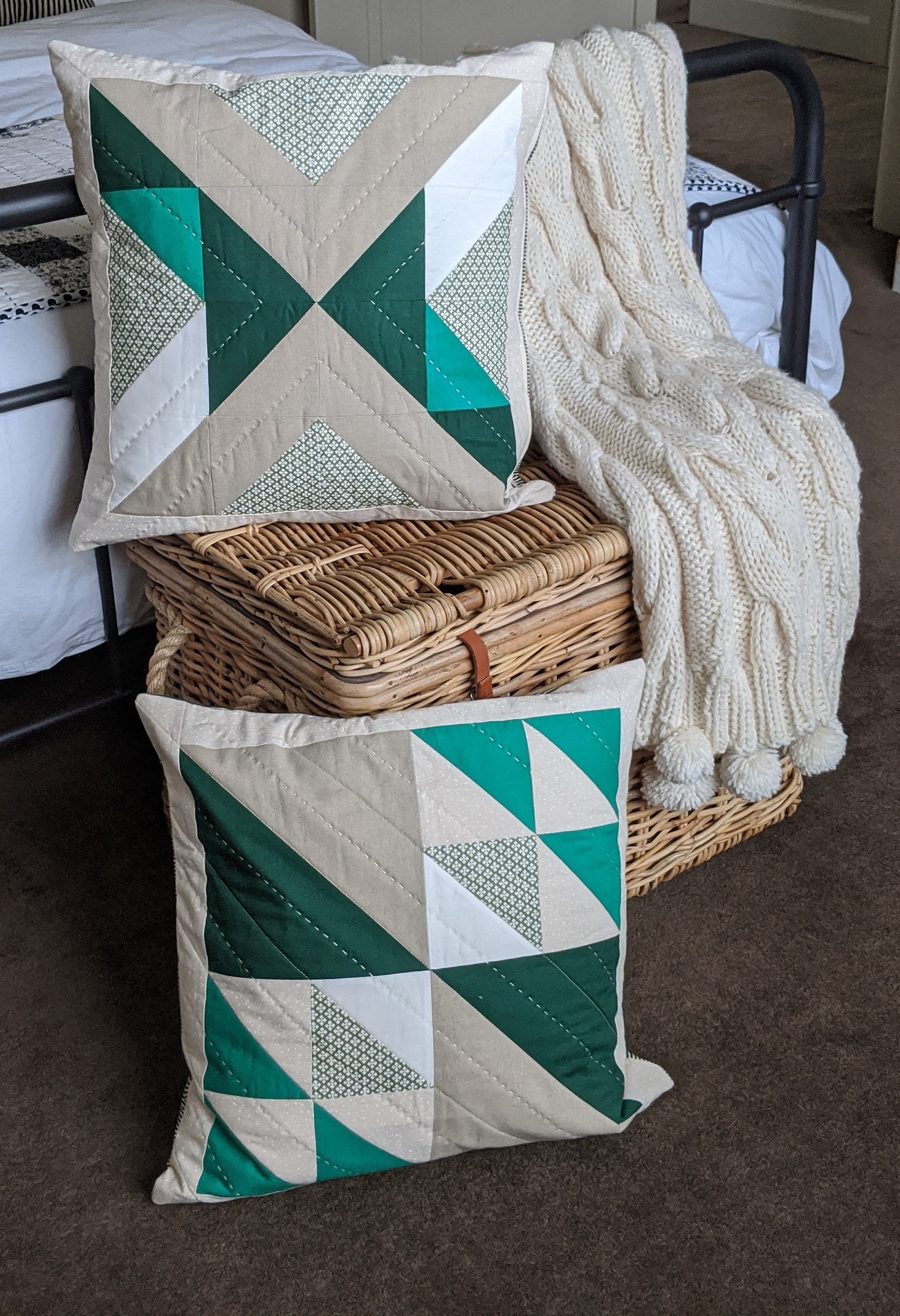 Set of 2 Handmade Patchwork Cushion Covers/ Quilted Cushion Covers ...