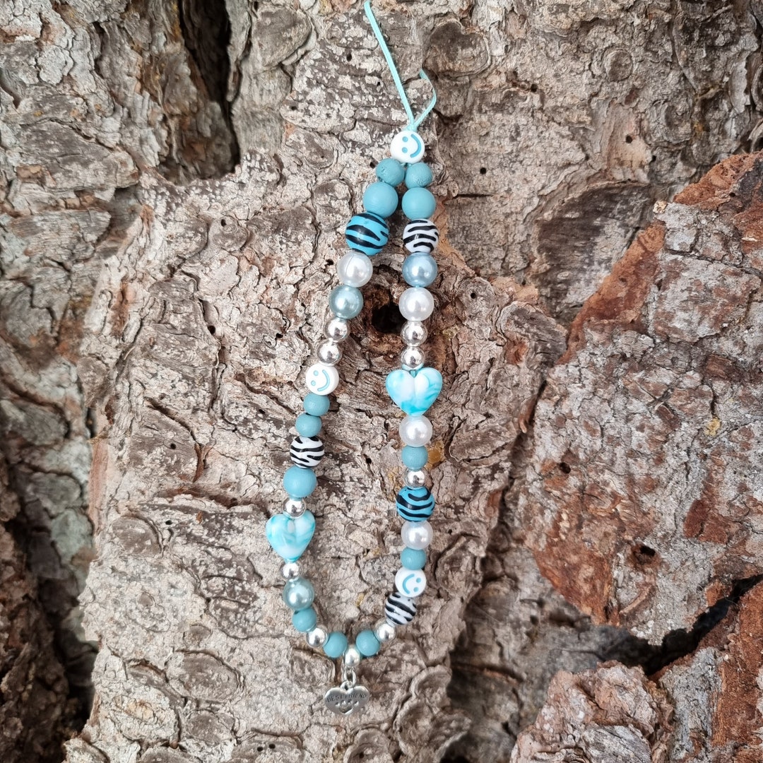 Short Mobile Phone Chain With Pearls, Chain for Smartphone, Blue - Etsy