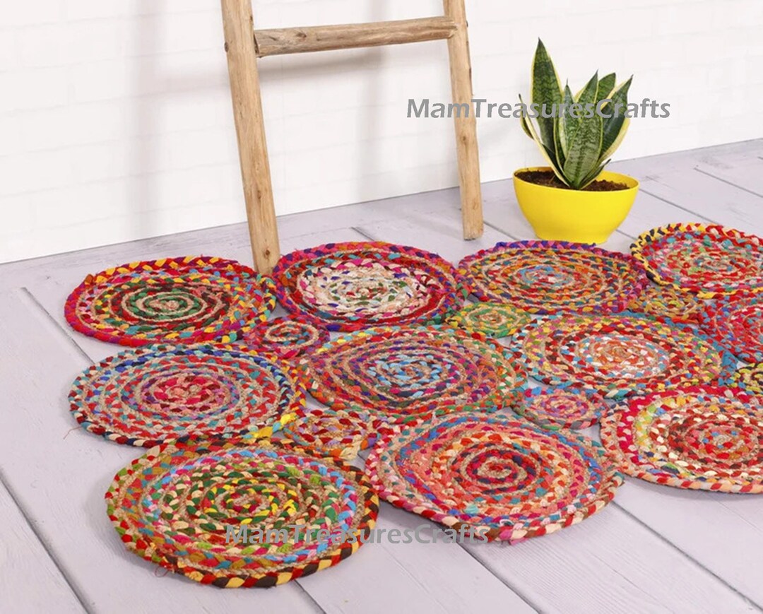 Chindi Rag Rug Indian Handmade Braided Multi-color Chindi Jute - Etsy