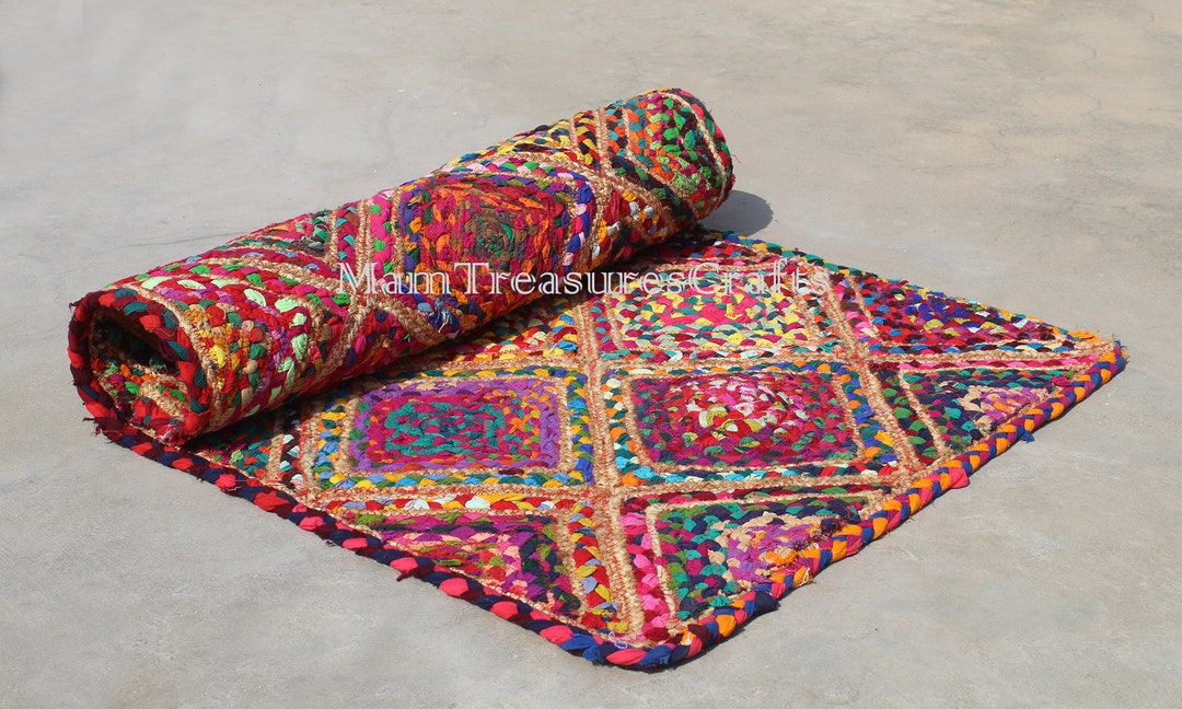 2X3 Foot Colorful Area Rug Braided Rag Rug Floor Rug Rectangle Rugs ...