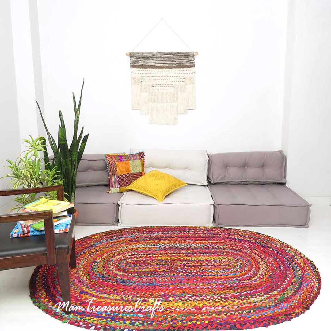 Oval Cotton Rag Rug Carpet Indian Hand Braided Oval Cotton Rug Multi ...