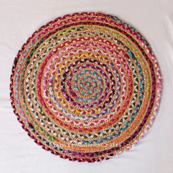 28 Inch Rug Indian Handmade Braided Jute Chindi Rug Area Round - Etsy