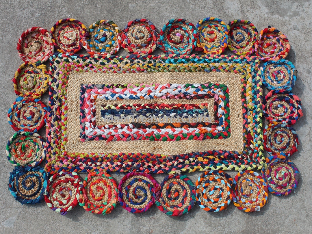 Rag Rug Chindi Multi-color Rag Rug Chindi Indian Handmade Braided Jute ...