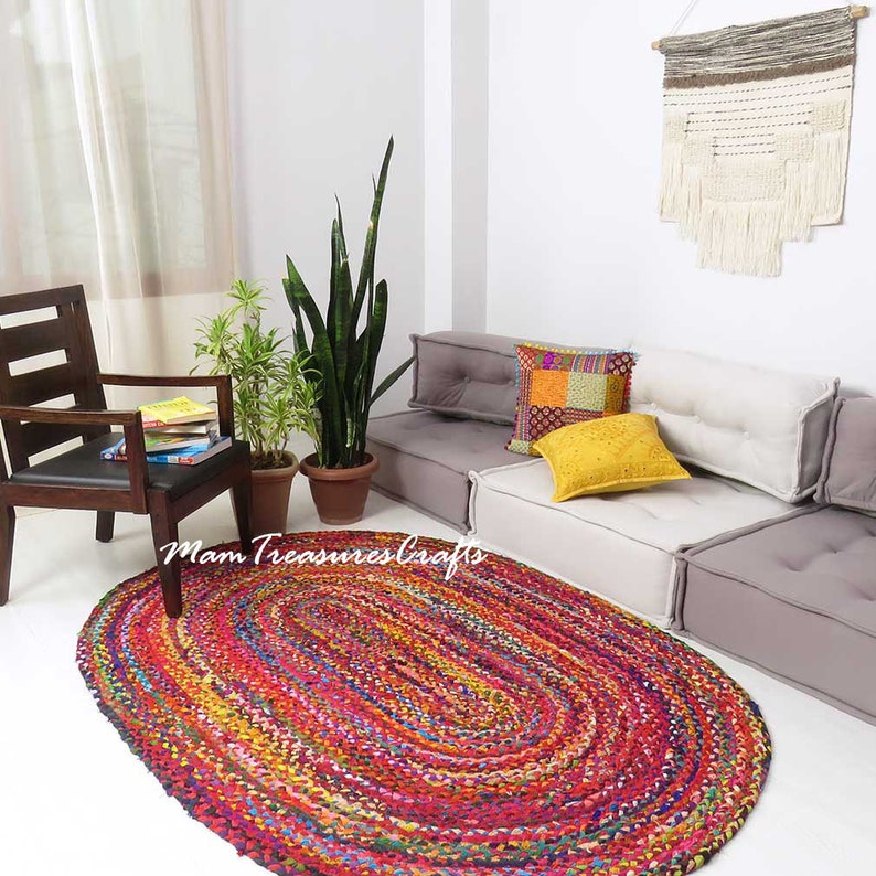 Oval Cotton Rag Rug Carpet Indian Hand Braided Oval Cotton Rug - Etsy
