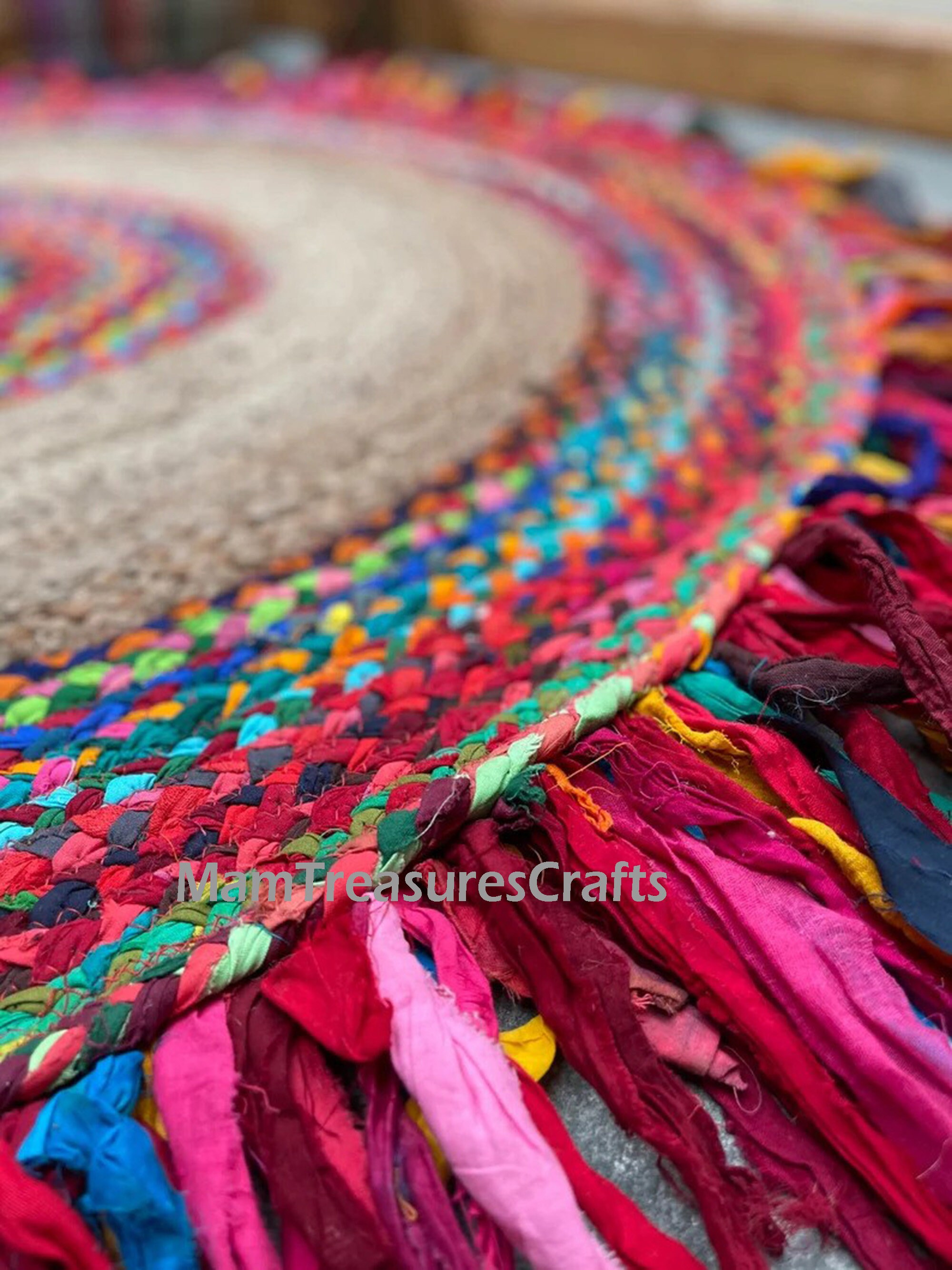 Indian Handmade Braided Jute Chindi Rug With Fringe Round Rug - Etsy