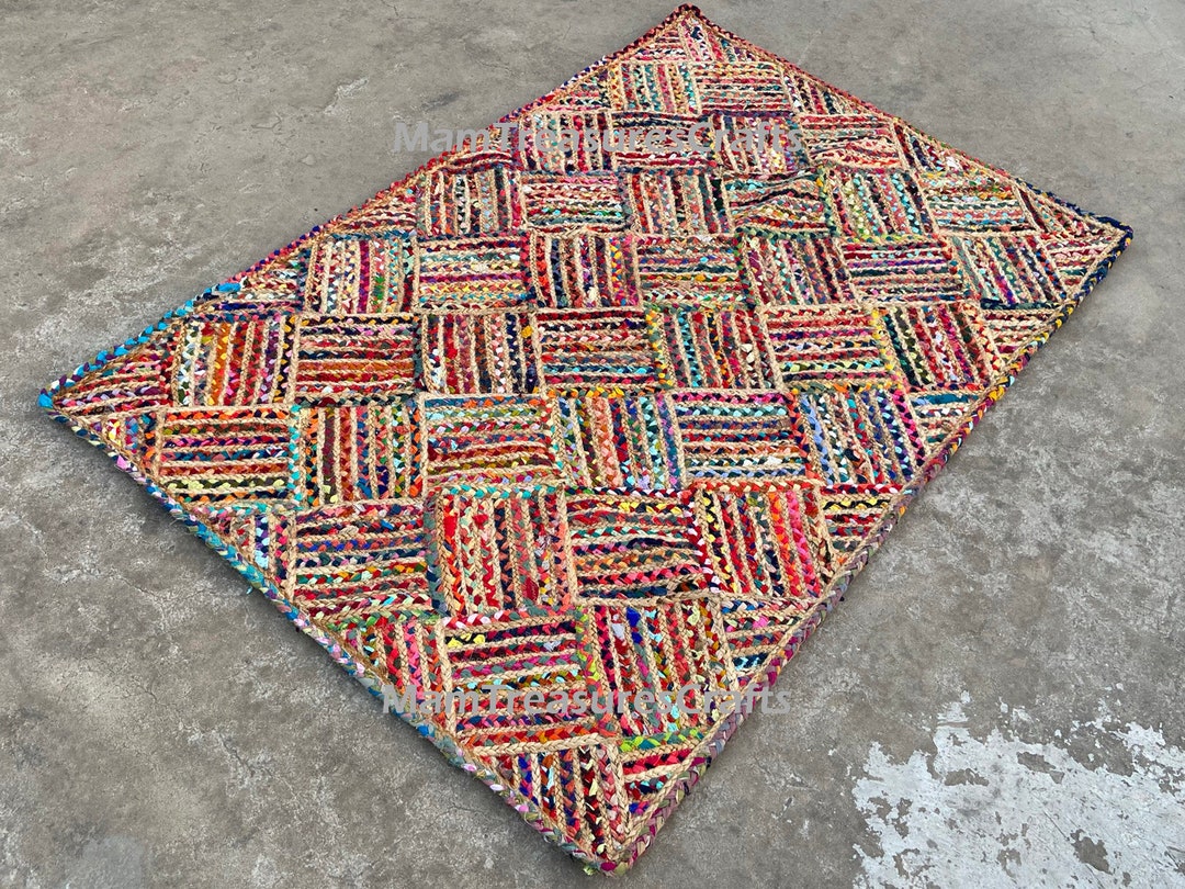 Large Patchwork Handmade Rug Colorful Chindi Indian Rug Indian Handmade ...
