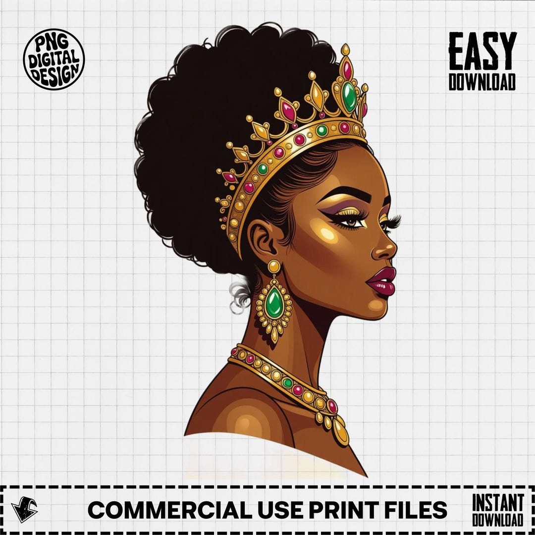 Black Queen Digital Art: Gold Crown, Royalty Clipart (digital Download ...