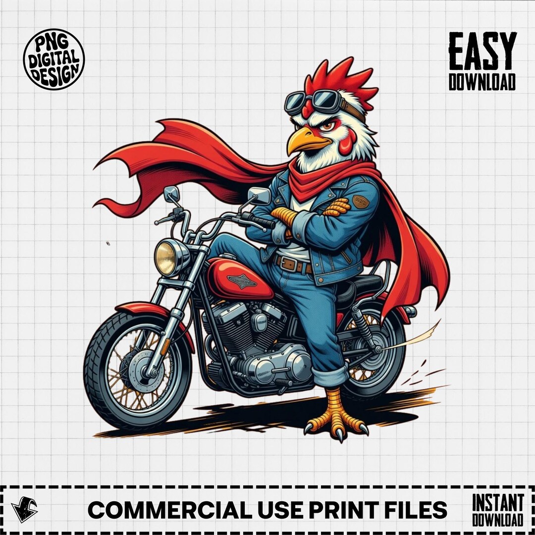 Biker Chicken Clipart, Cool Rooster Riding Motorcycle PNG, Funny Animal ...