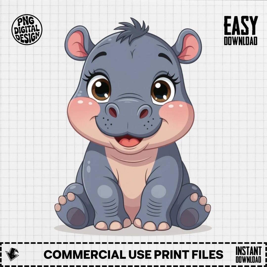 Baby Hippo Clipart, Cute Baby Animal Clipart, Baby Nursery Clipart ...