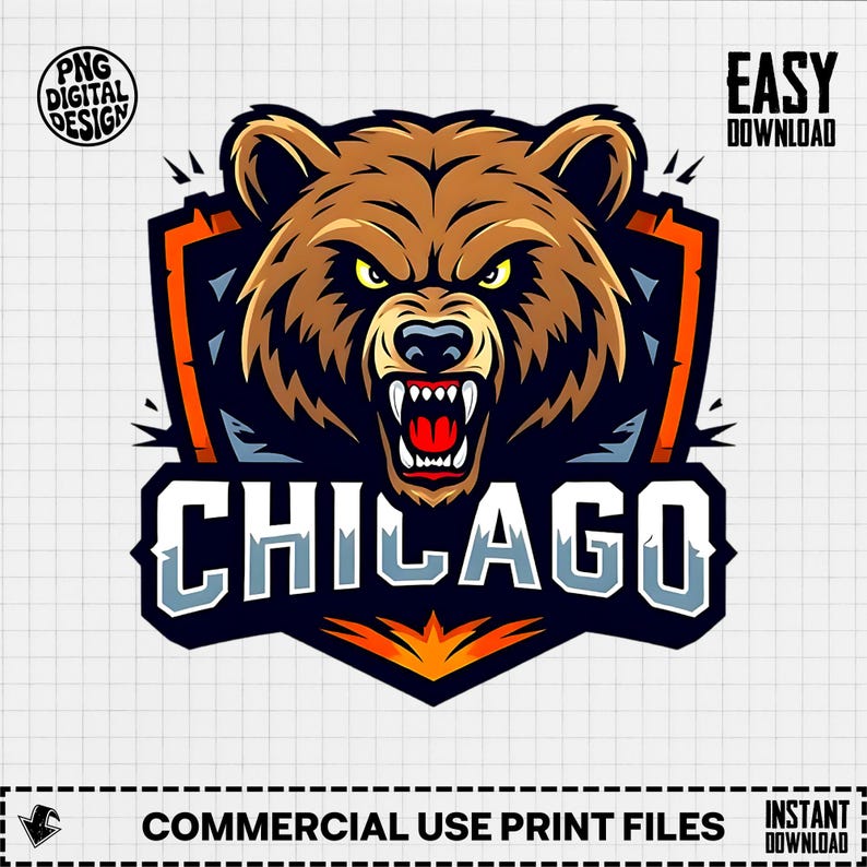 Chicago Angry Bear Mascot Logo: Sports Team Graphic (digital Download ...