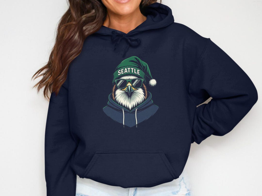 Seattle Eagle Hoodie, Cool Bird in Hat, Trendy Gift, Unique Design ...