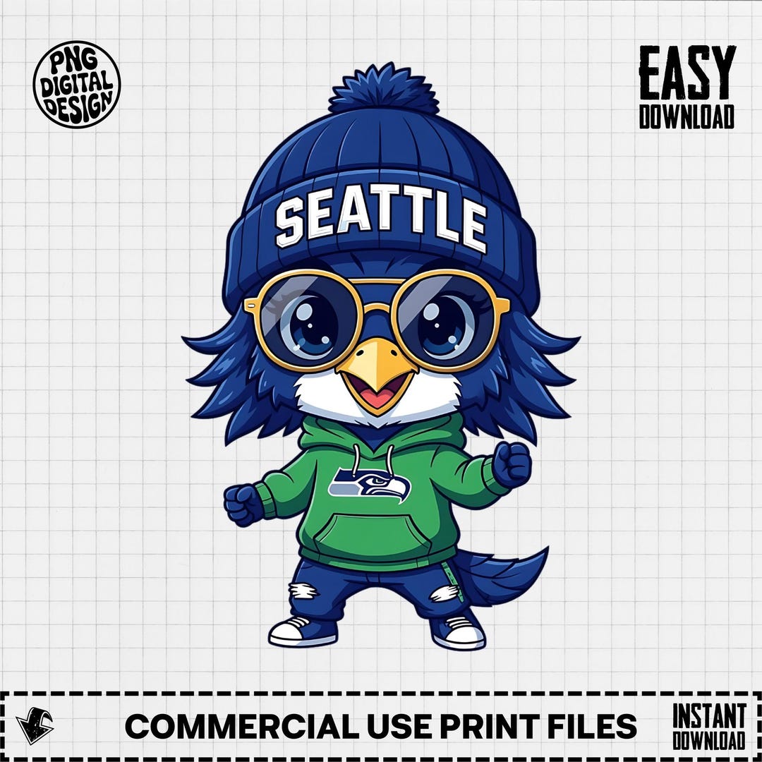 Seattle Seahawks Mascot T-shirt Design: Cartoon Bird Fan Art (digital ...