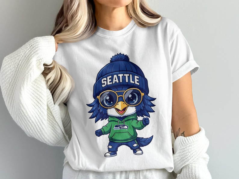 Seattle Seahawks Mascot T-shirt Design: Cartoon Bird Fan Art (digital ...
