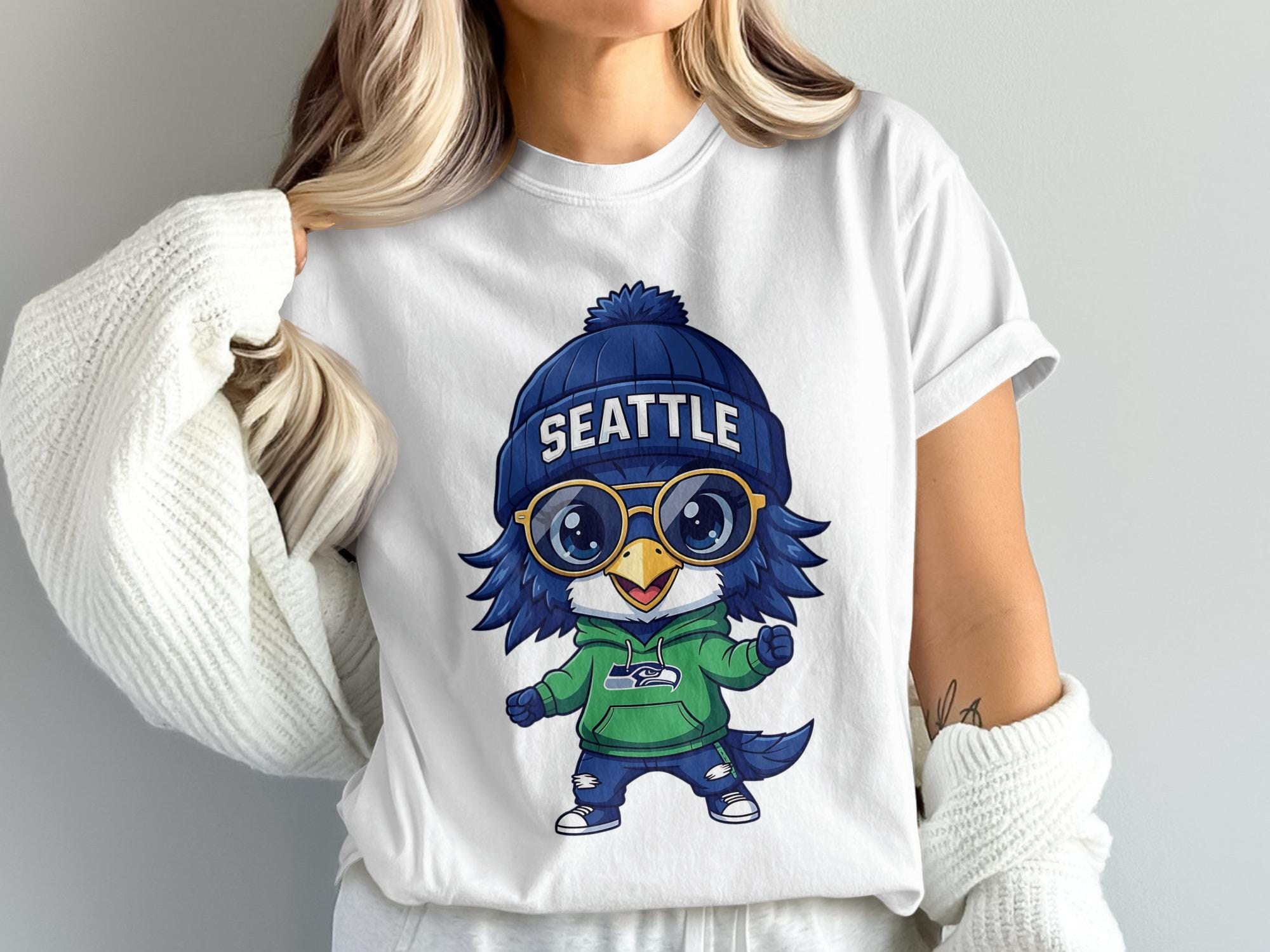 Seattle Seahawks Mascot T-shirt Design: Cartoon Bird Fan Art (digital ...