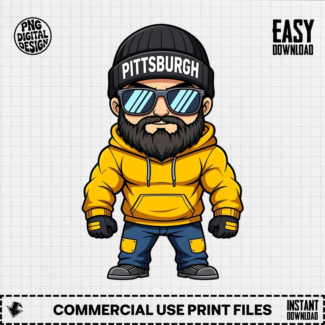 Pittsburgh Cartoon Guy Clipart: Hoodie Man Illustration (digital ...