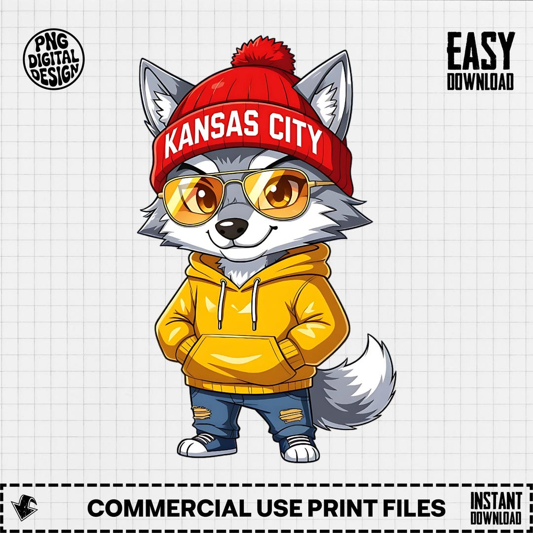 Kansas City Wolf T-shirt Design: Cartoon Animal Art (digital Download ...