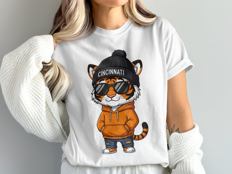 Cincinnati Tiger Digital Art, Cute Cool Tiger, Striped Tiger, Beanie ...