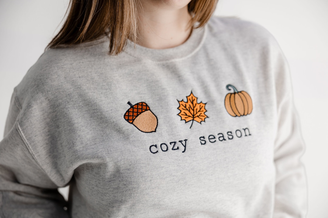 Embroidered Cozy Season Embroidered Sweatshirt - Fall Crewneck Sweater ...
