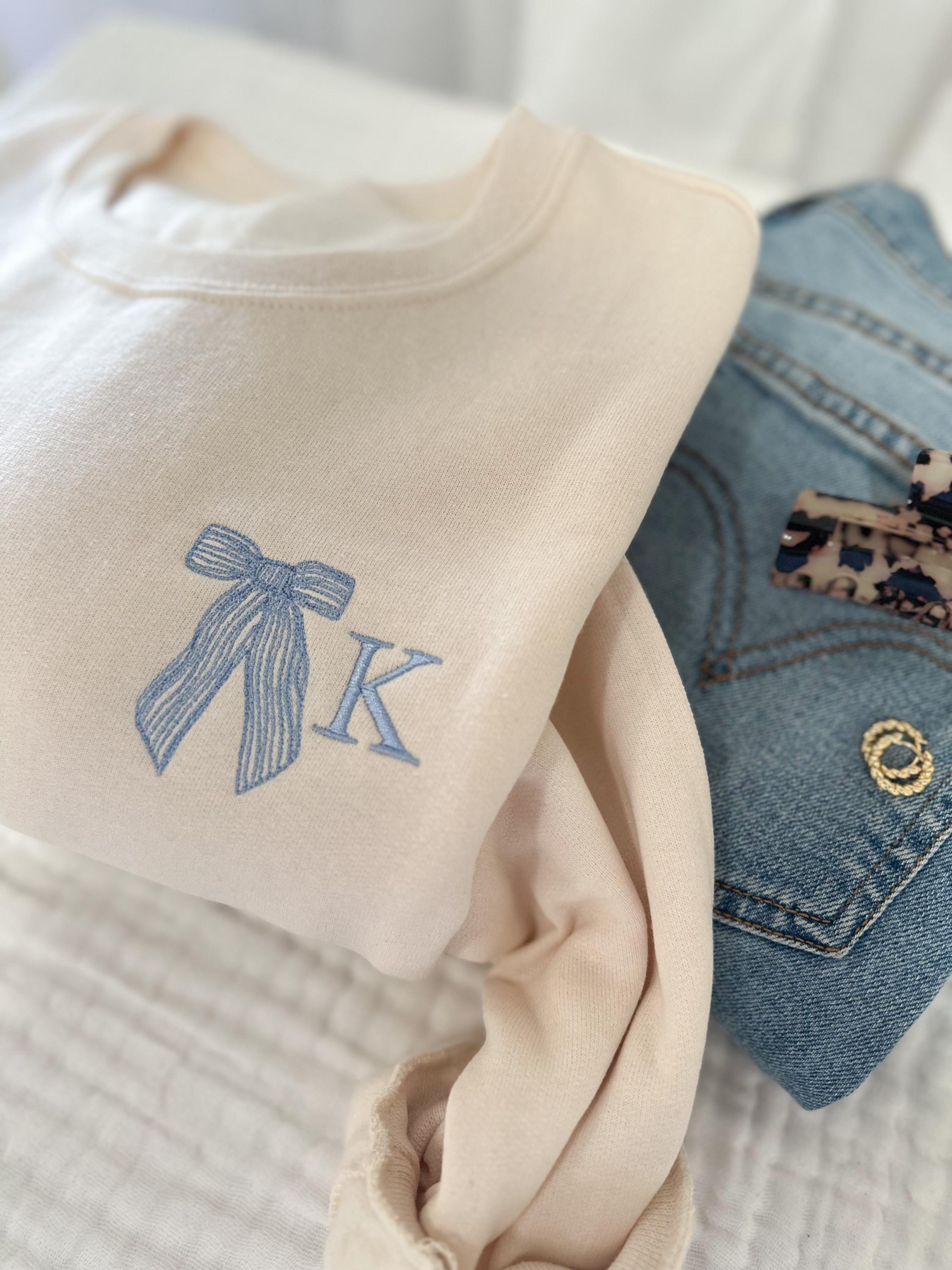 Personalized Bow Monogram Initial Sweatshirt - Custom Girly Coquette ...