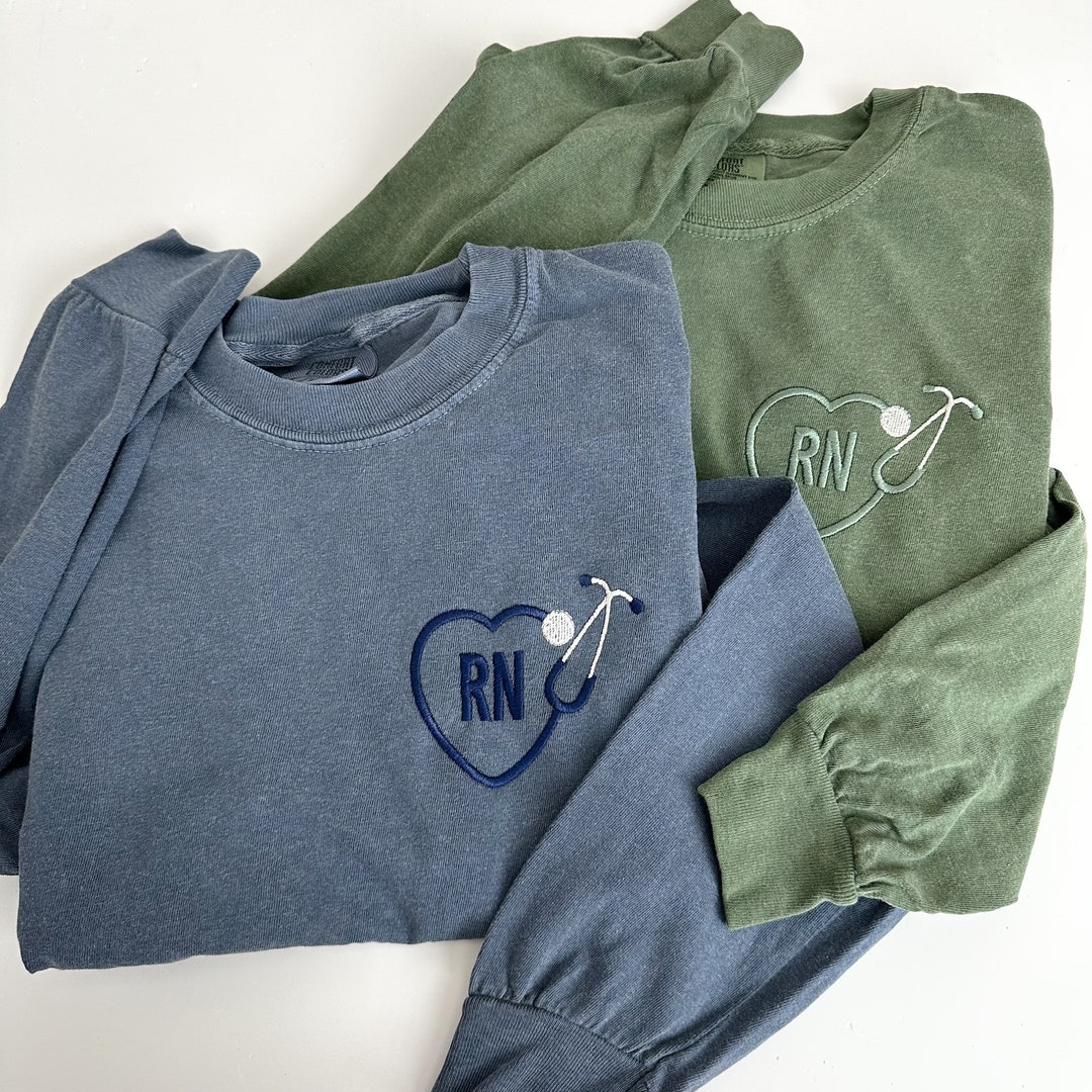 Comfort Colors RN Nurse LONG Sleeve Embroidered Shirt - Stethoscope ...