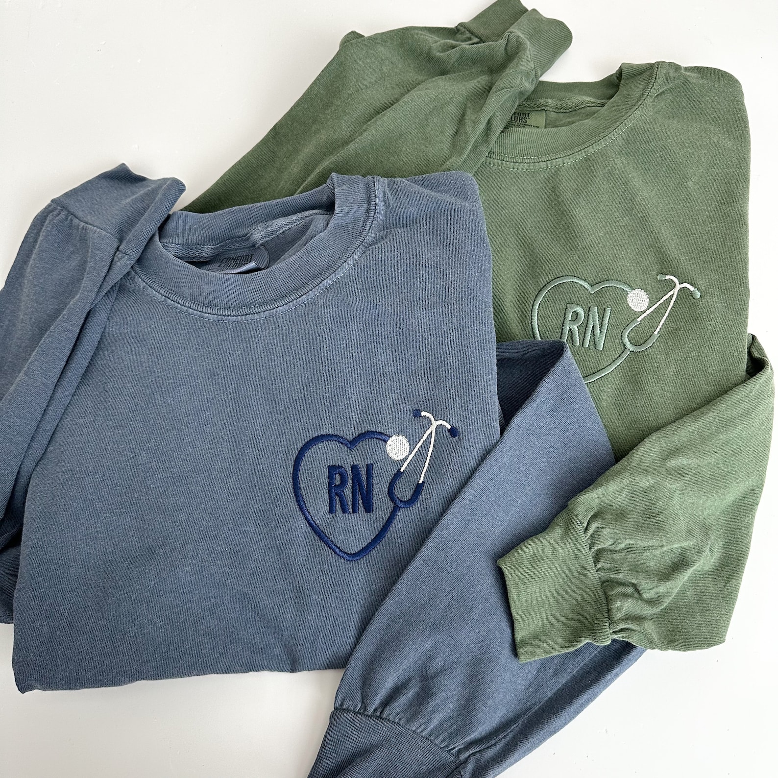 Comfort Colors RN Nurse LONG Sleeve Embroidered Shirt - Stethoscope ...