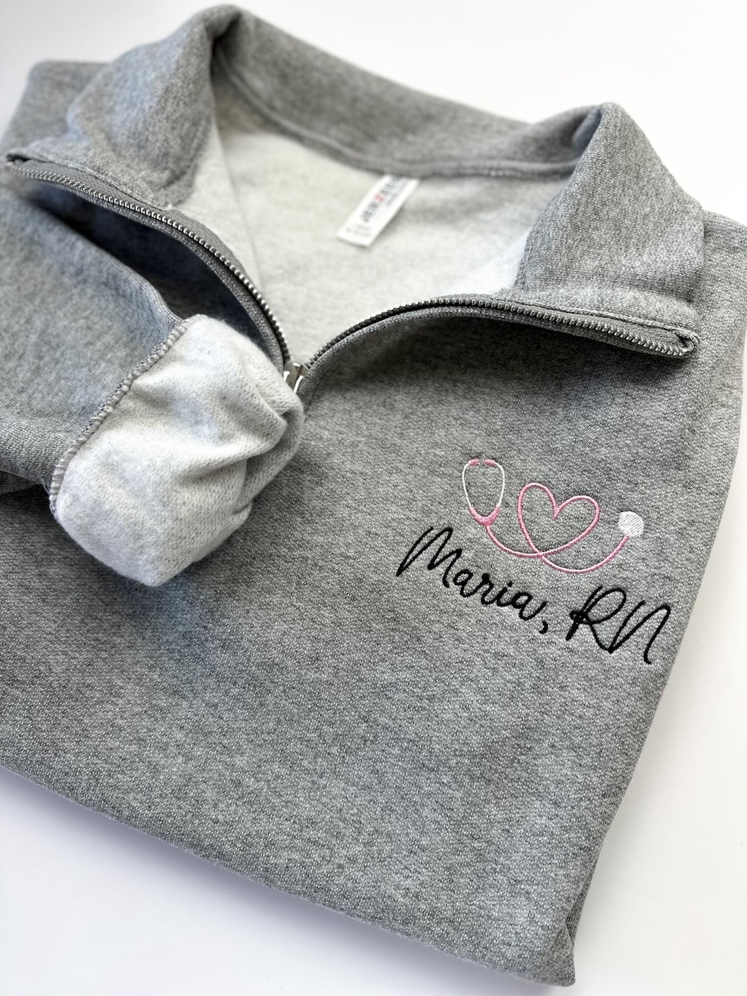 Custom Embroidered Nurse Hearth Stethoscope RN Quarter Zip Sweatshirt ...