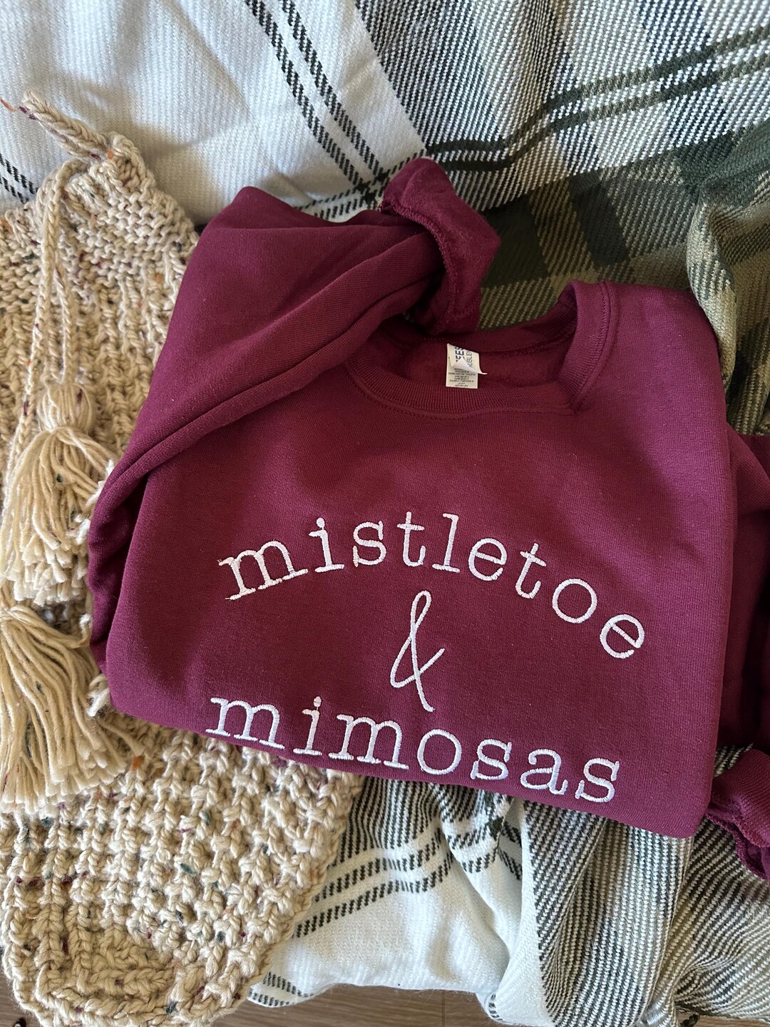 Embroidered Mistletoe and Mimosas Crewneck Sweatshirt - Holiday Sweater ...