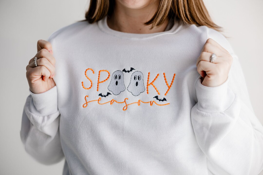 Embroidered Halloween Spooky Season Sweatshirt - Halloween Themed ...