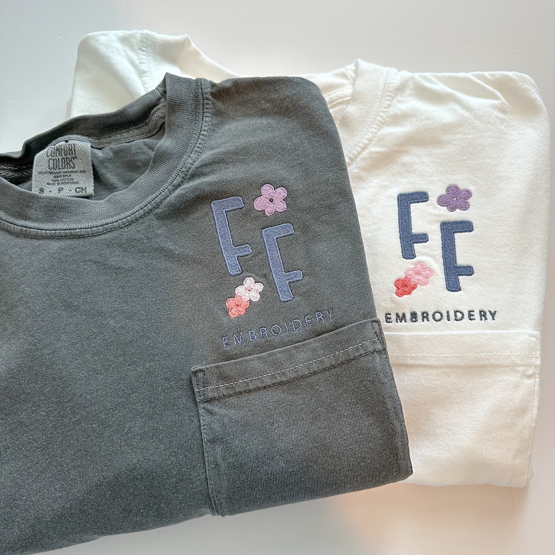 Custom Embroidered Pocket Tee - Comfort Colors Pocket Short Sleeve Tee ...