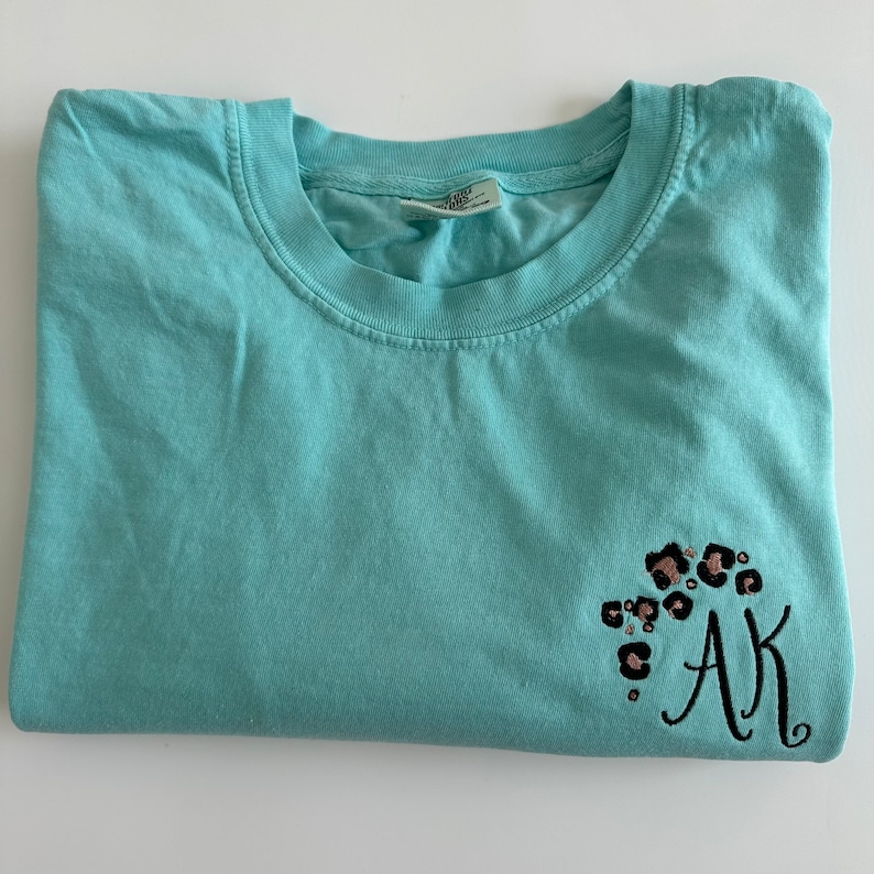 Comfort Colors Custom Embroidered Leopard Monogram Short Sleeve T-shirt ...