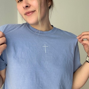 Tone on Tone Embroidered Cross Comfort Colors Tee - Minimalist Faith ...