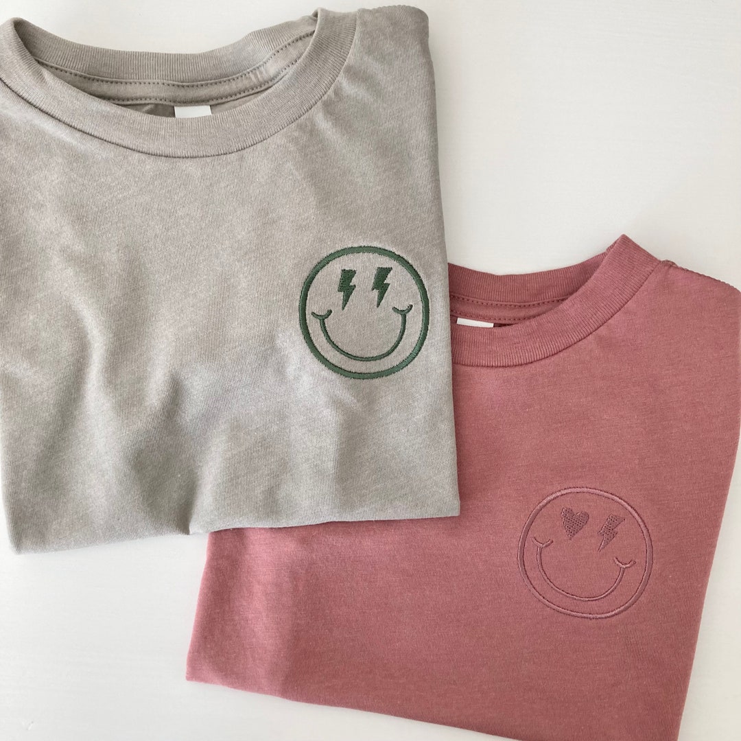 Toddler Embroidered Happy Face Smiley Tee Bella Canvas - Etsy