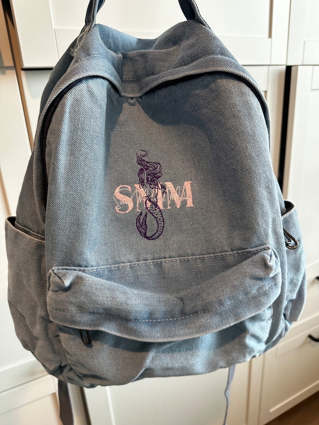 Custom Embroidered Denim Backpack - Small Business Logo - Personalized ...