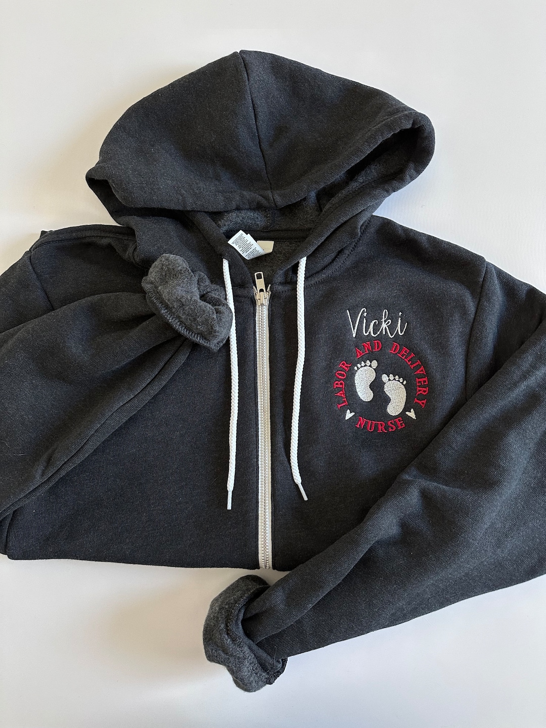 Bella Canvas Labor & Delivery Nurse Embroidered Zip up Sweatshirt ...