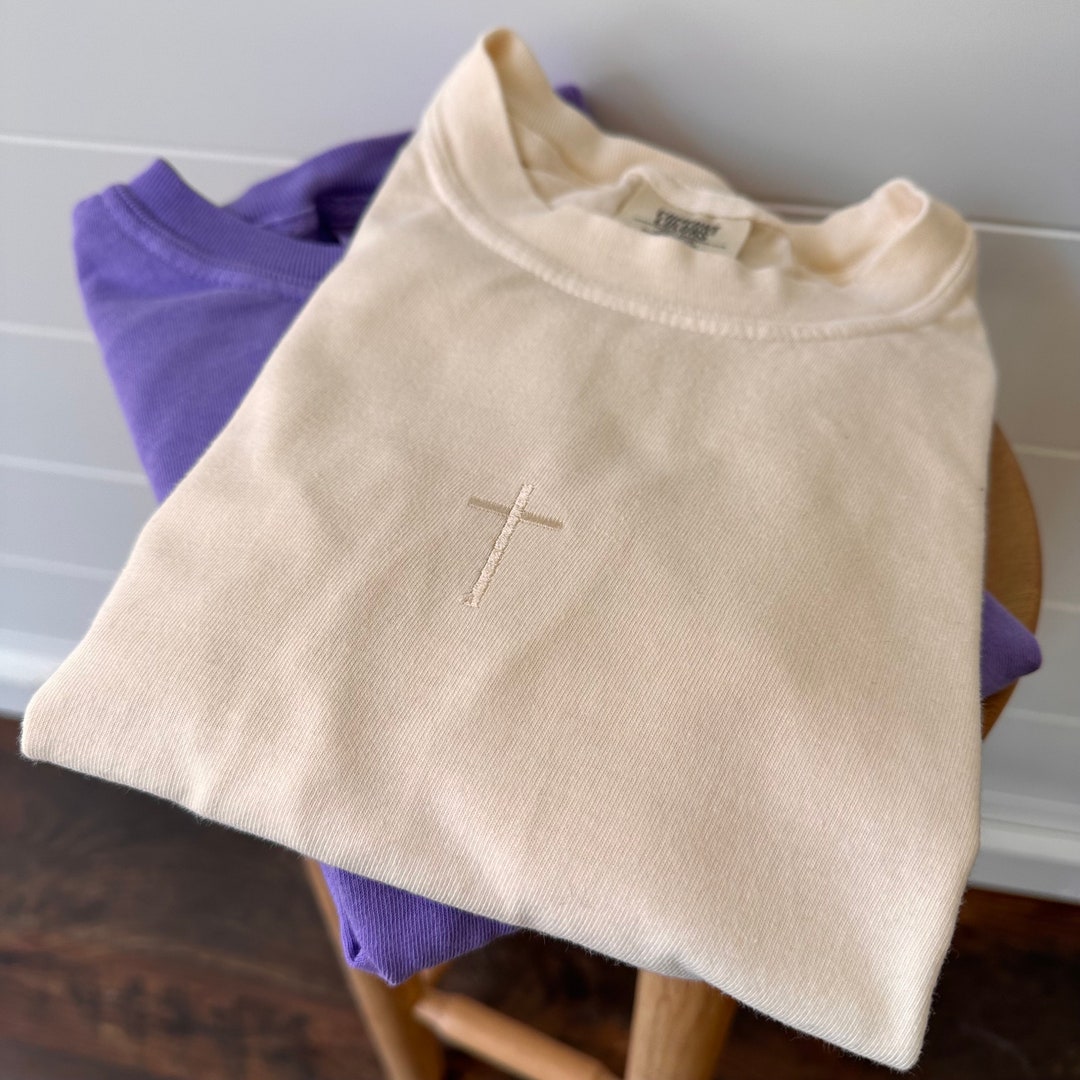 Simple Cross Embroidered Shirt - Comfort Colors Embroidered Tee ...