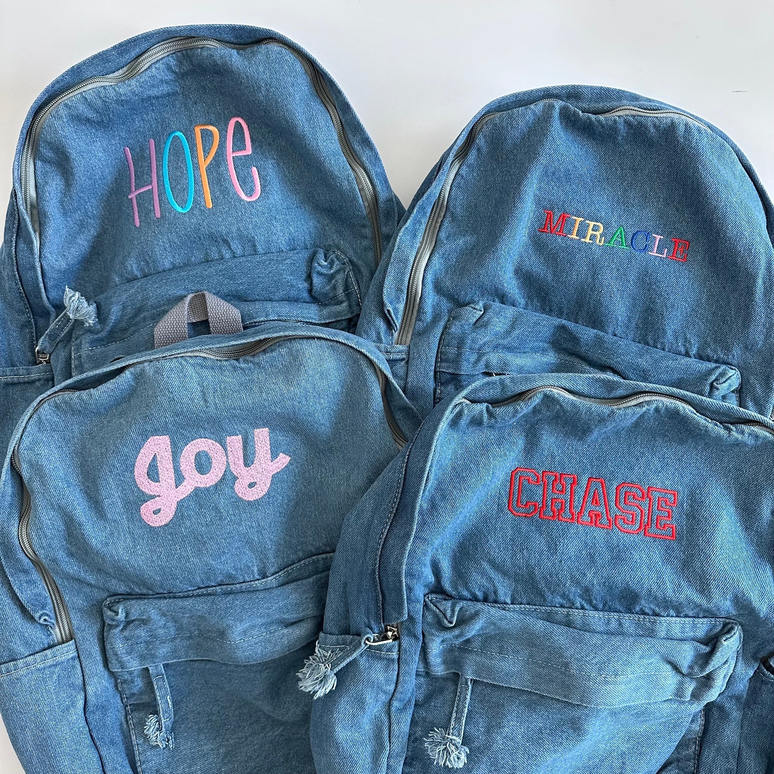 Personalized Monogrammed Embroidered Denim Name Backpack - Custom Denim ...