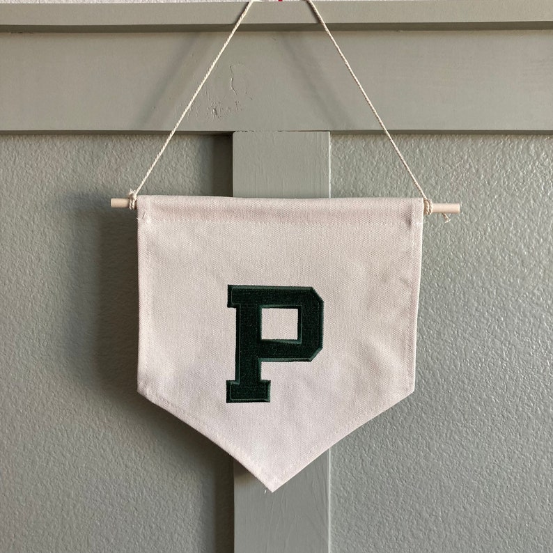 Custom Embroidered Initial Banner - Pennant Flag Wall Hanging - Canvas ...