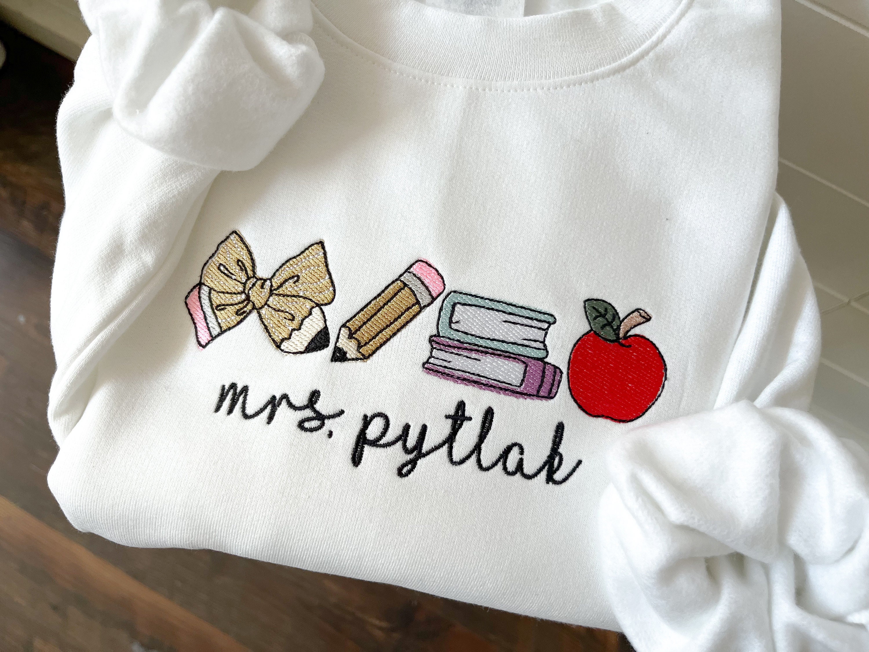 Embroidered Personalized Teacher Name Crewneck Sweatshirt - Custom ...
