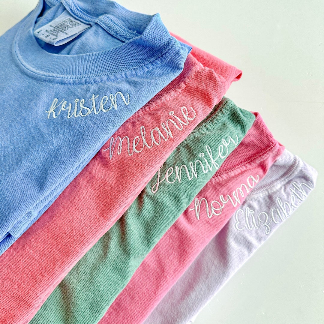 Comfort Colors Embroidered Name Neckline Tee - Personalized Embroidered ...