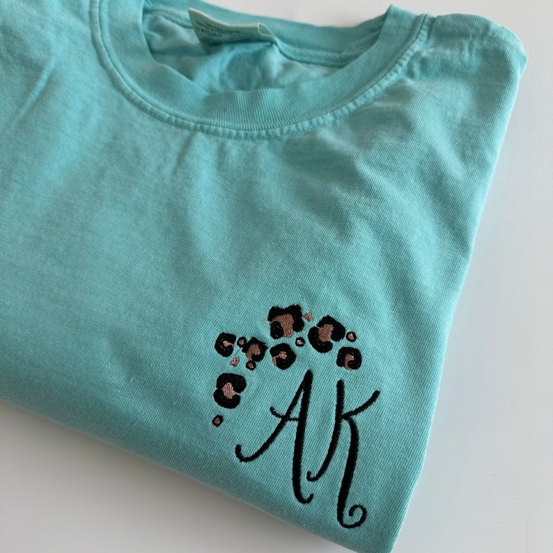 Comfort Colors Custom Embroidered Leopard Monogram Short Sleeve T-shirt ...