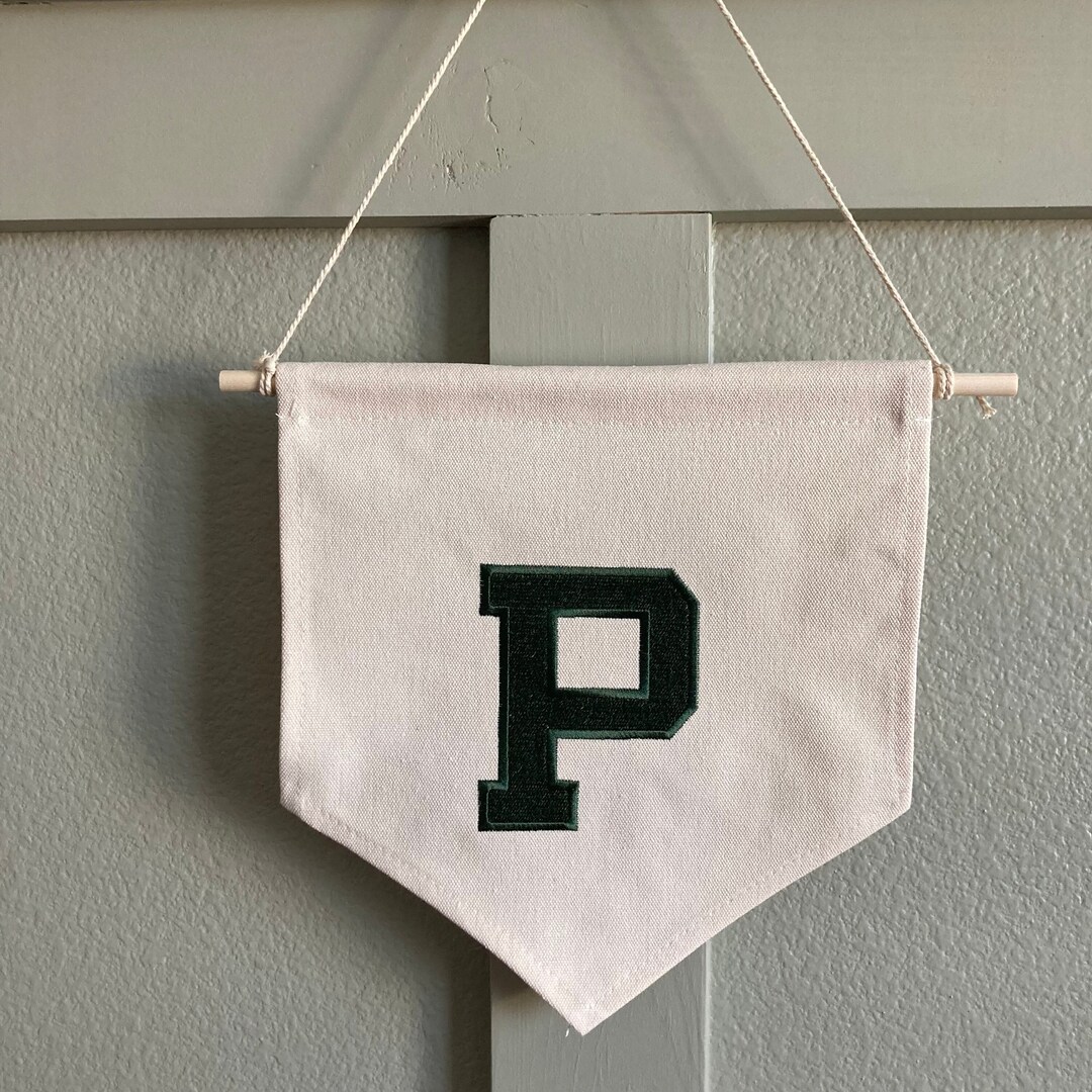Custom Embroidered Initial Banner - Pennant Flag Wall Hanging - Canvas ...
