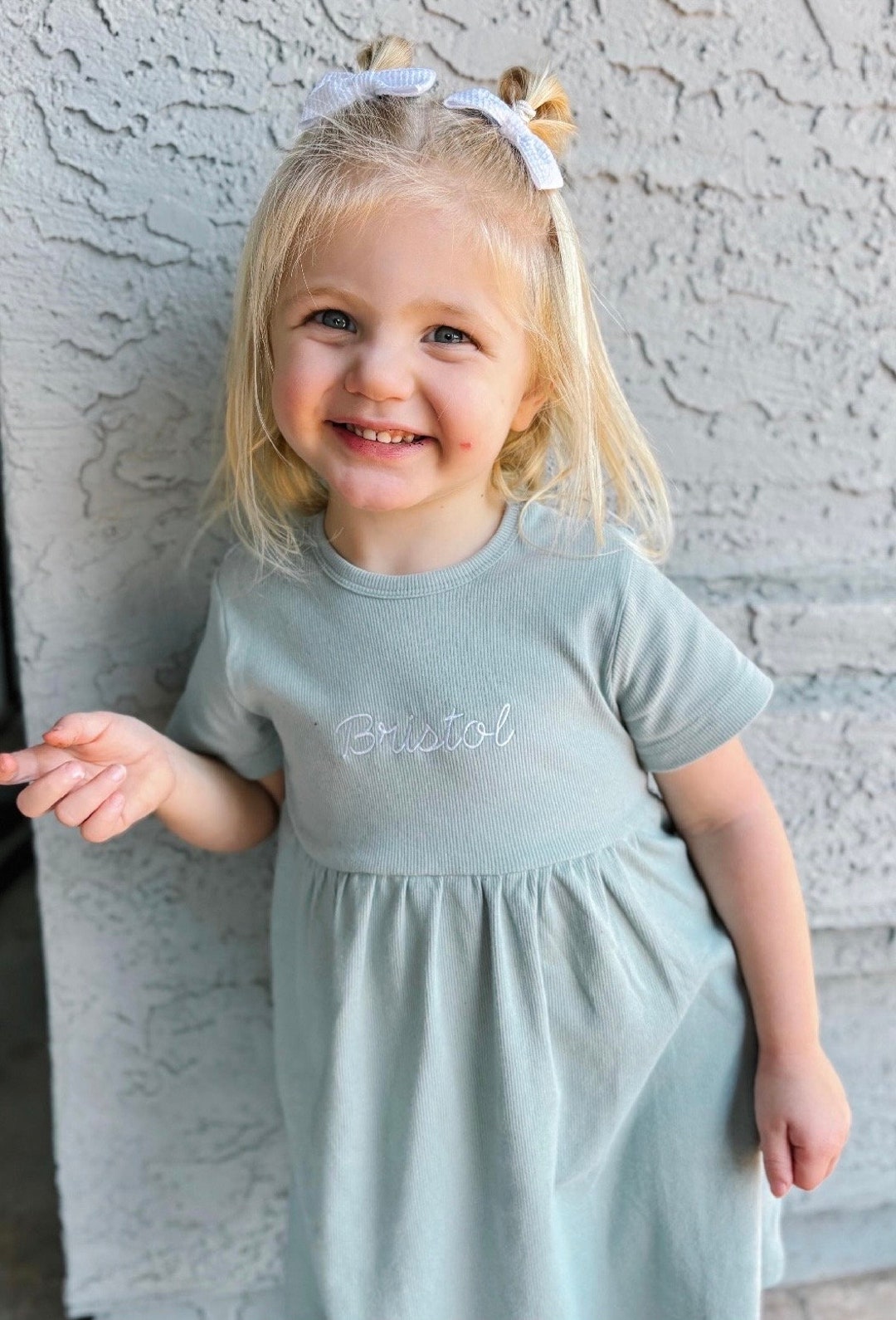 Organic Cotton Toddler Baby Girl Ribbed Embroidered Dress - Custom Name ...