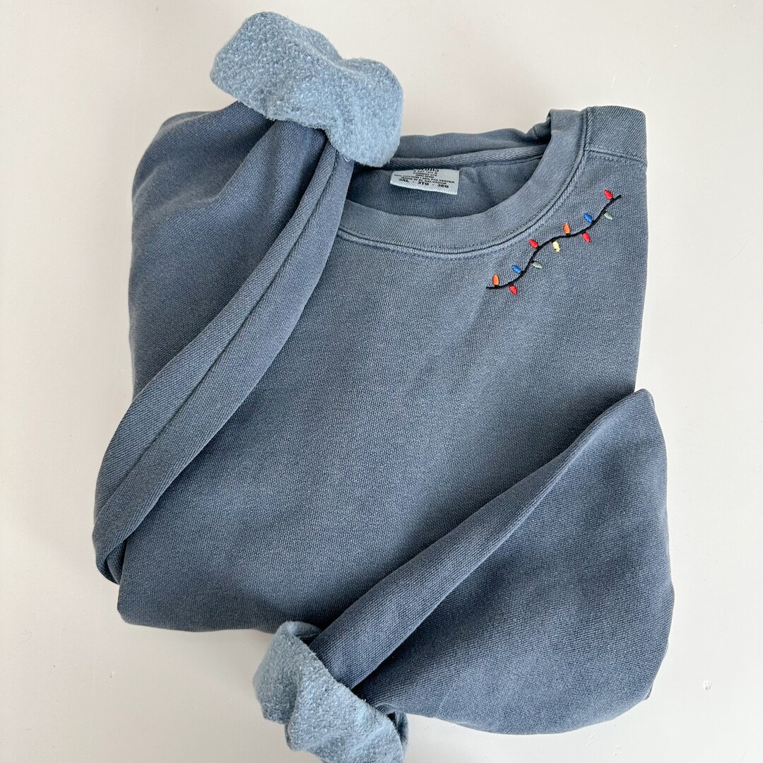 Comfort Colors Embroidered Christmas Lights Neckline Crewneck ...