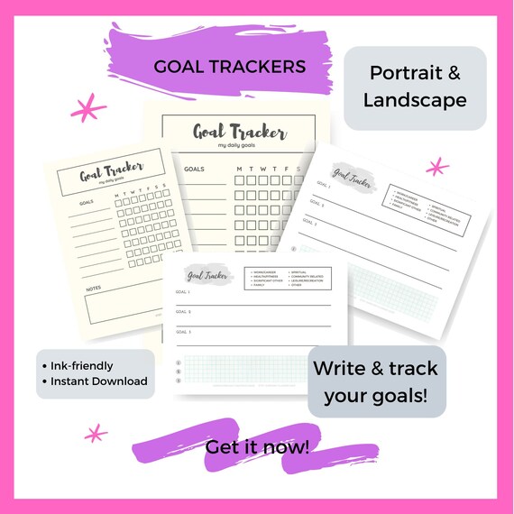 Daily Goal Tracker Printable Goal Worksheets Goal Setting | Etsy