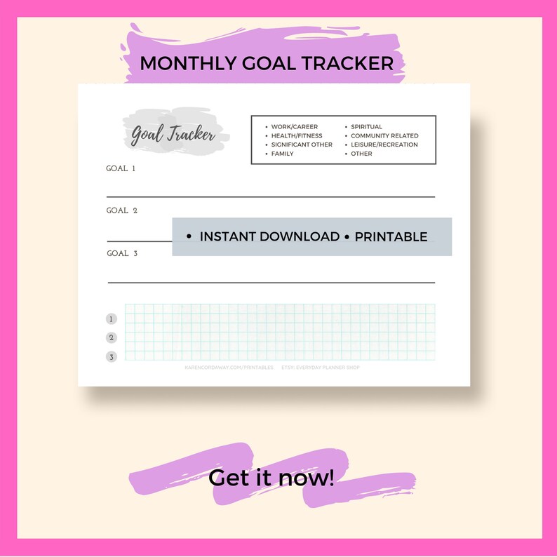 Daily Goal Tracker Printable Goal Worksheets Goal Setting | Etsy